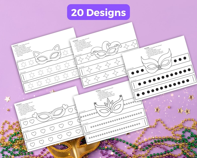 Mardi Gras Mask Paper Crowns Printable, Fat Tuesday Headband Craft for ...