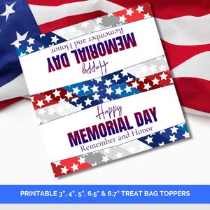 Memorial Day Treat Bag Topper, Patriotic Party Gift Bag Tag, Military ...