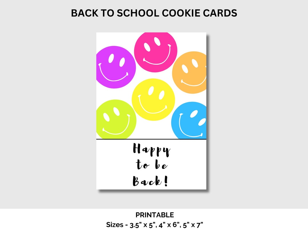 Neon Happy to Be Back Smiley Face Cookie Card Tag Topper, Neon Smiley ...