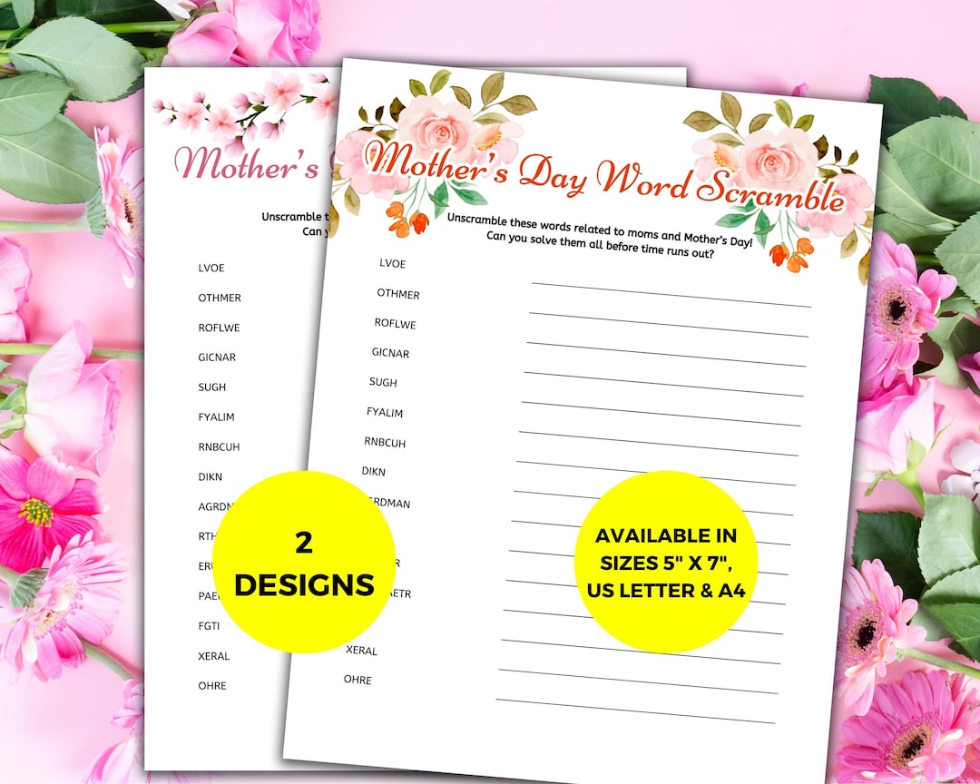 Mothers Day Word Scramble Game, Mothers Day Activity for Kids Family ...