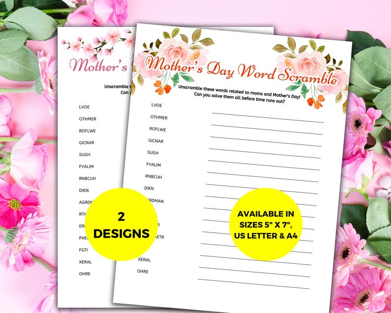 Mothers Day Word Scramble Game, Mothers Day Activity for Kids Family ...