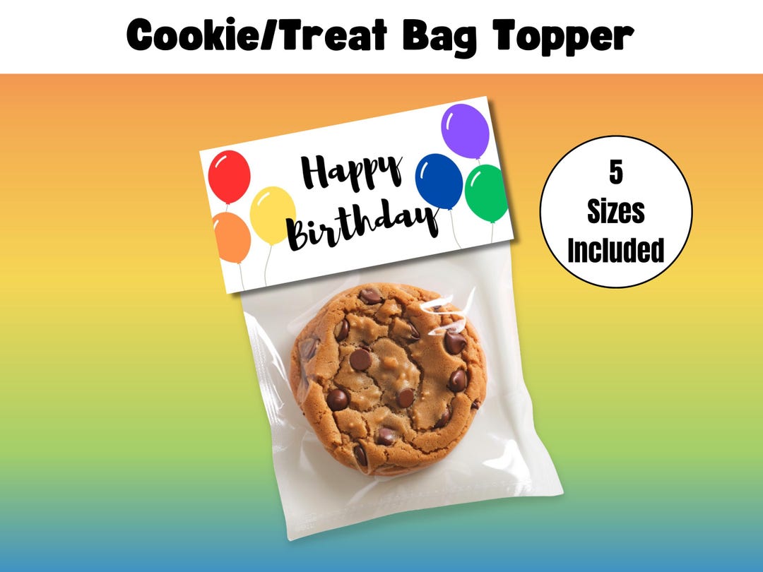 Happy Birthday Treat Bag Topper, Rainbow Balloon Birthday Bag Topper ...