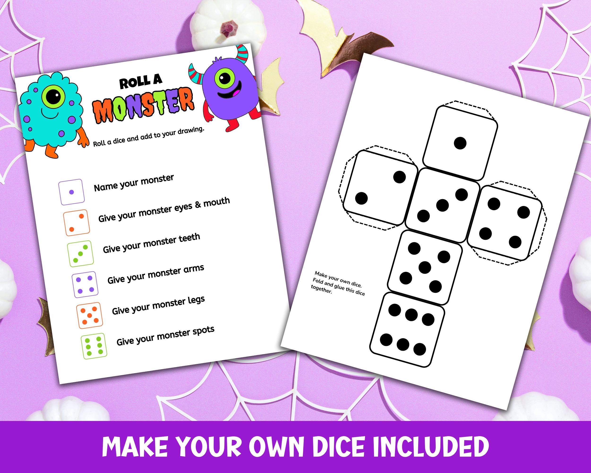 Printable Roll A Monster Game, A4 Halloween Dice Game for Kids, Build A ...