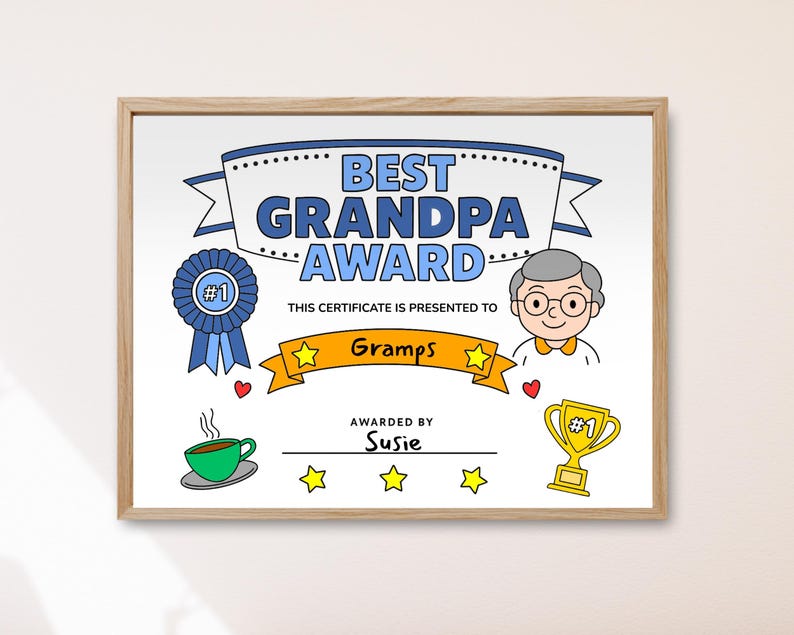 Best Grandpa Award Certificate Printable, Grandparents Day Coloring ...