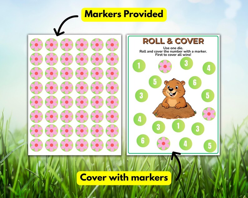 Roll and Cover Groundhog Day, Printable Math Game, Number Recognition ...