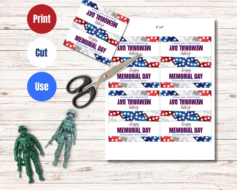 Memorial Day Treat Bag Topper, Patriotic Party Gift Bag Tag, Military ...