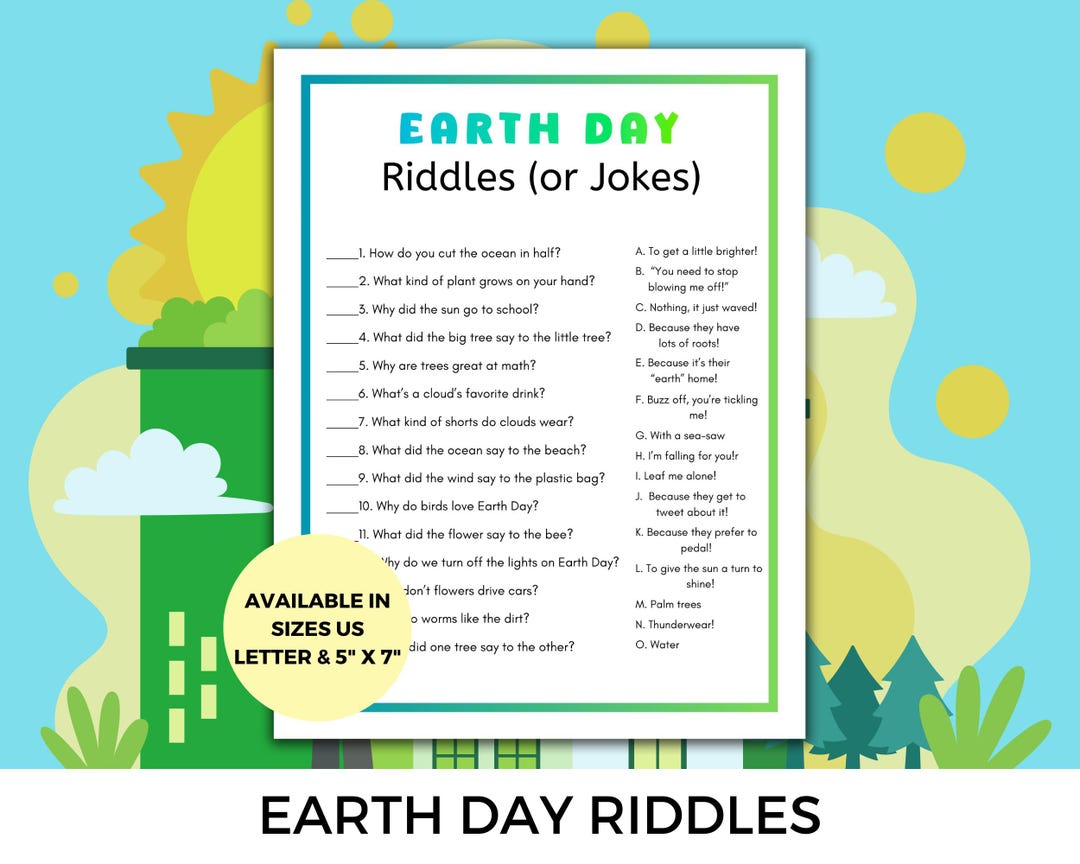 Earth Day Riddles for Kids Printable Game, Funny Earth Day Jokes, Earth ...