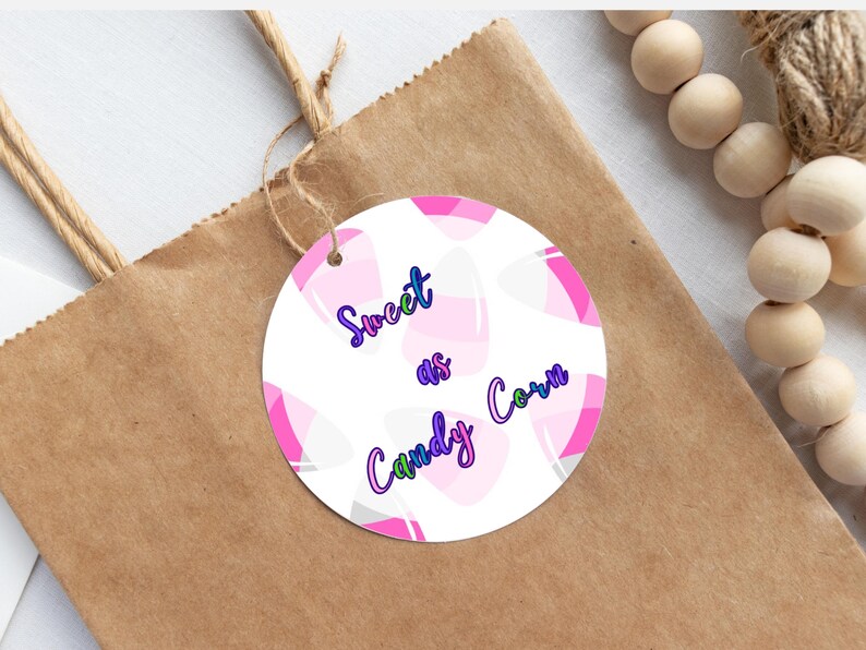 Pink Round Sweet as Candy Corn Cookie Gift Treat Bag Tag Topper Card ...