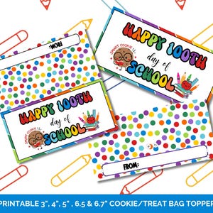 100th Day of School Treat Bag Topper, Happy 100th Day of School, One ...