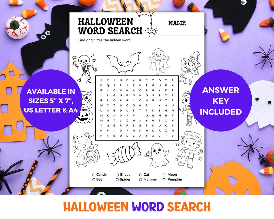 Halloween Word Search for Kids Printable, Easy Halloween Puzzle ...