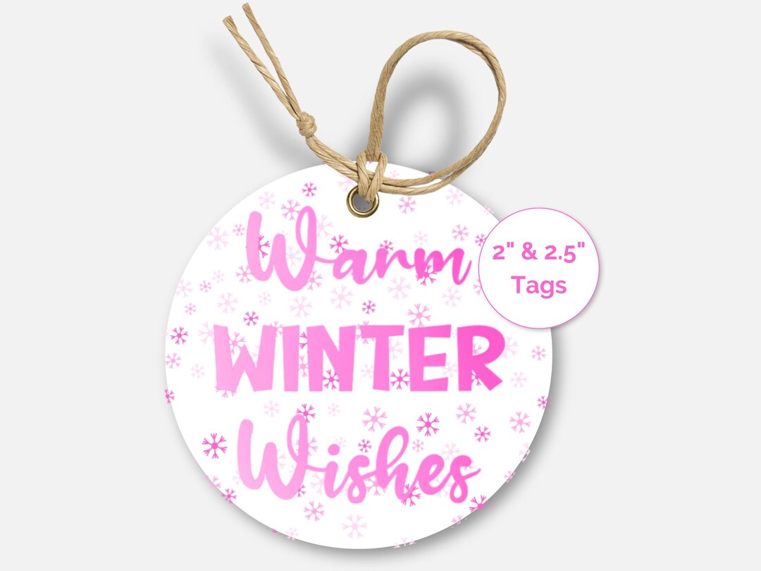 Warm Winter Wishes Gift Tag, Pink Christmas Snowflake Favor Label ...