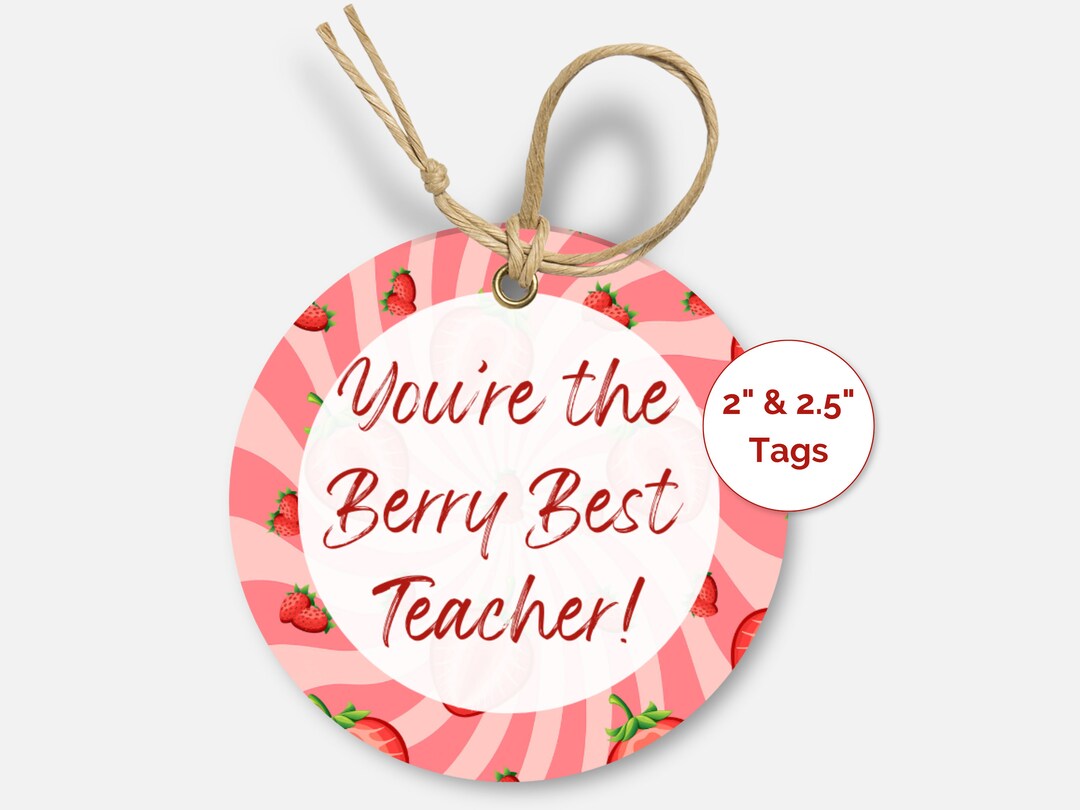 Round Groovy You Are the Berry Best Teacher Cookie Treat Gift Tag, Pink ...