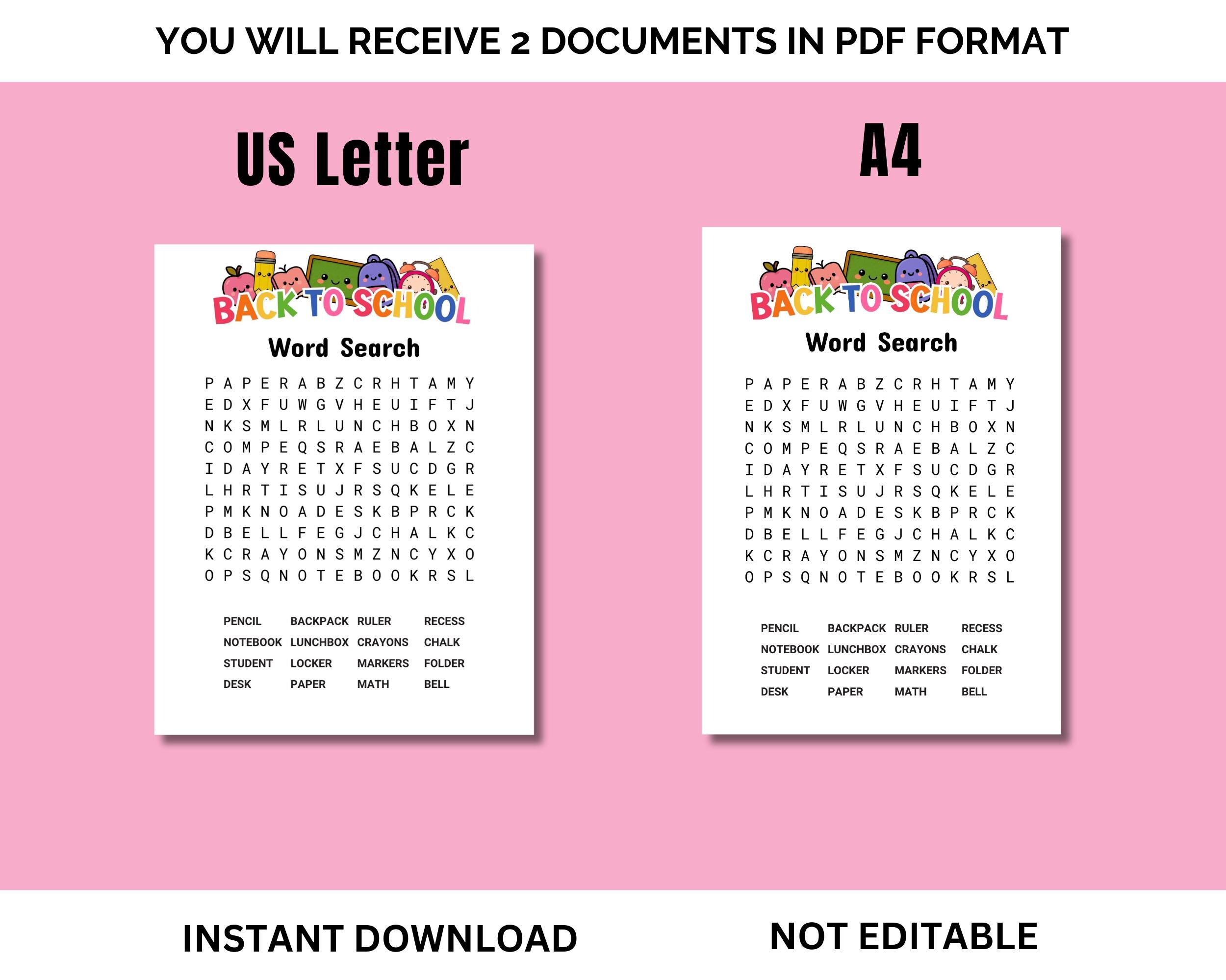 Back to School Word Search for Kids Printable, First Day of School ...