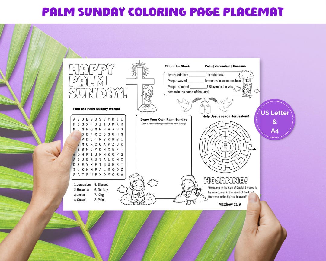 Palm Sunday Coloring Page Placemat, Holy Week Activity Sheet for Kids ...