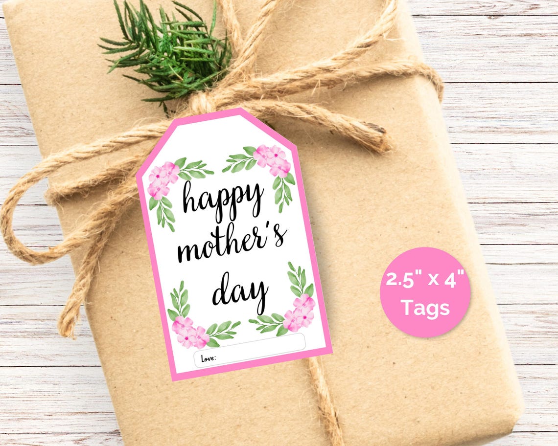 Happy Mothers Day Gift Tag, Mothers Day Hang Tags, Pink Floral Treat ...