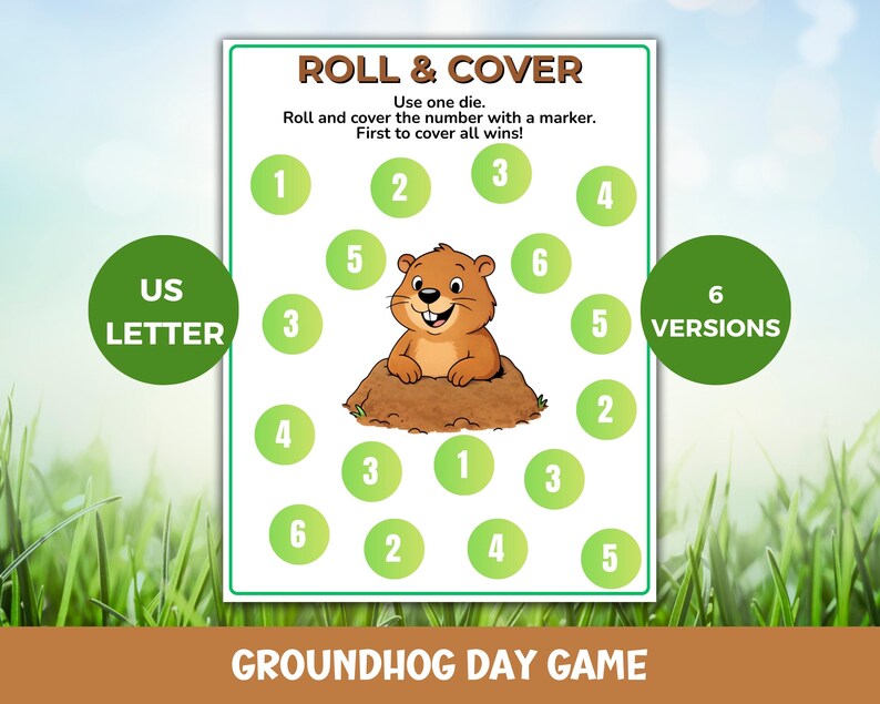 Roll and Cover Groundhog Day, Printable Math Game, Number Recognition ...