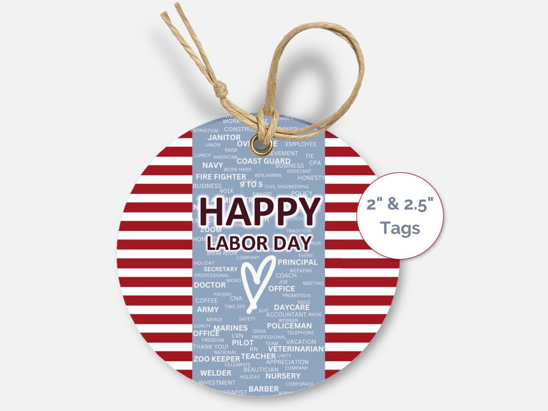 Red White Stripes Happy Labor Day Heart Cookie Treat Bag Gift Tag ...