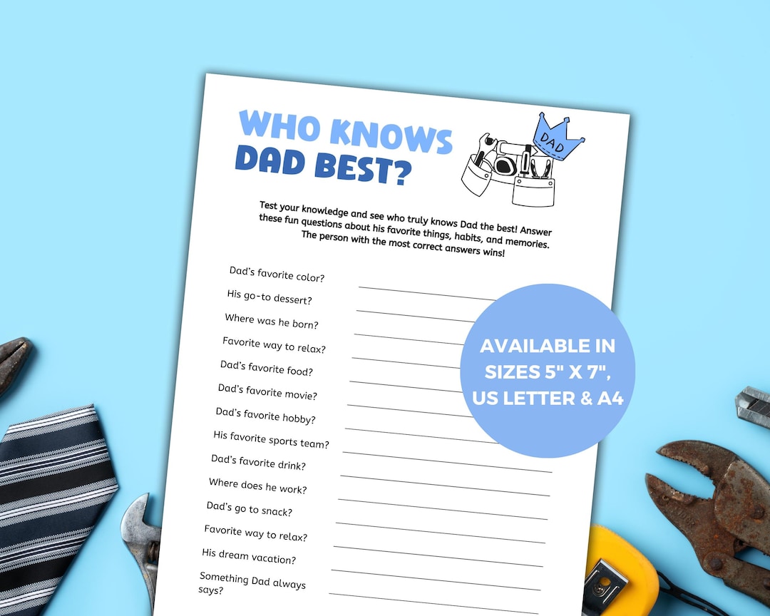 Who Knows Dad Best Game Printable, Fathers Day Party Game, Instant ...
