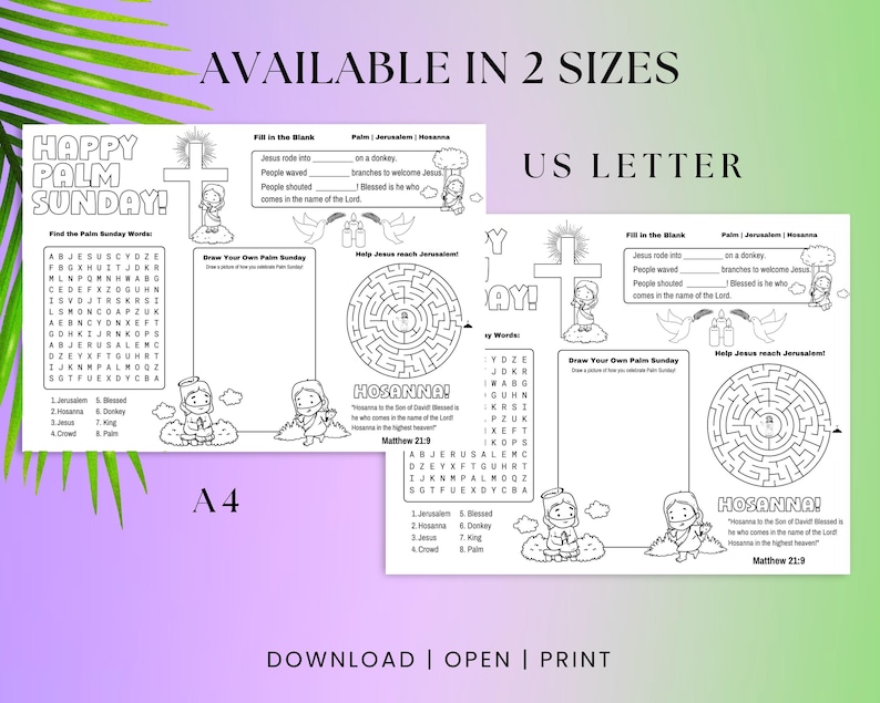 Palm Sunday Coloring Page Placemat, Holy Week Activity Sheet for Kids ...
