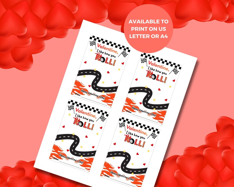 I Like How You Roll Gift Tag, Race Car Valentine Printable, Boy ...