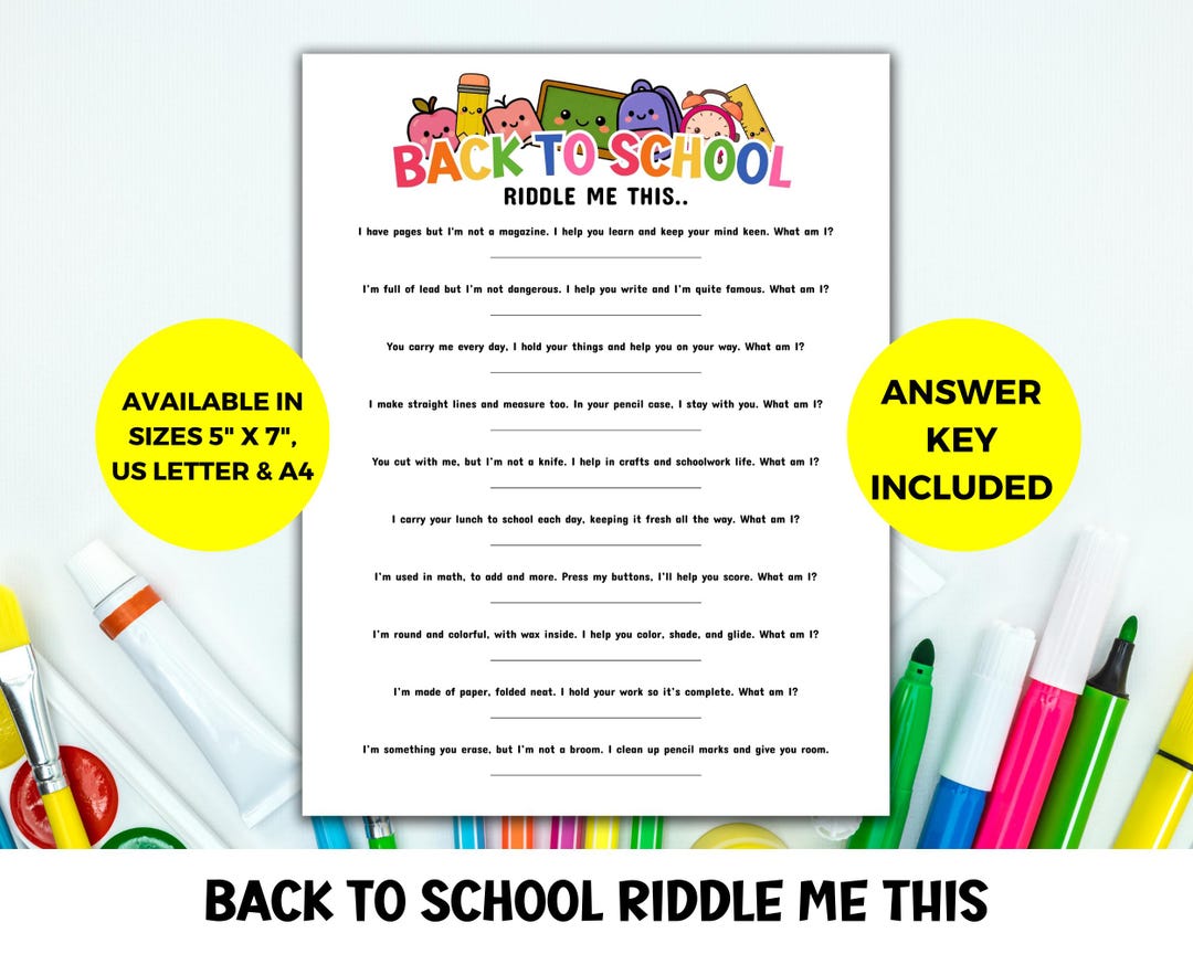 Back to School Riddle Me This Printable Game, Back to School Trivia ...