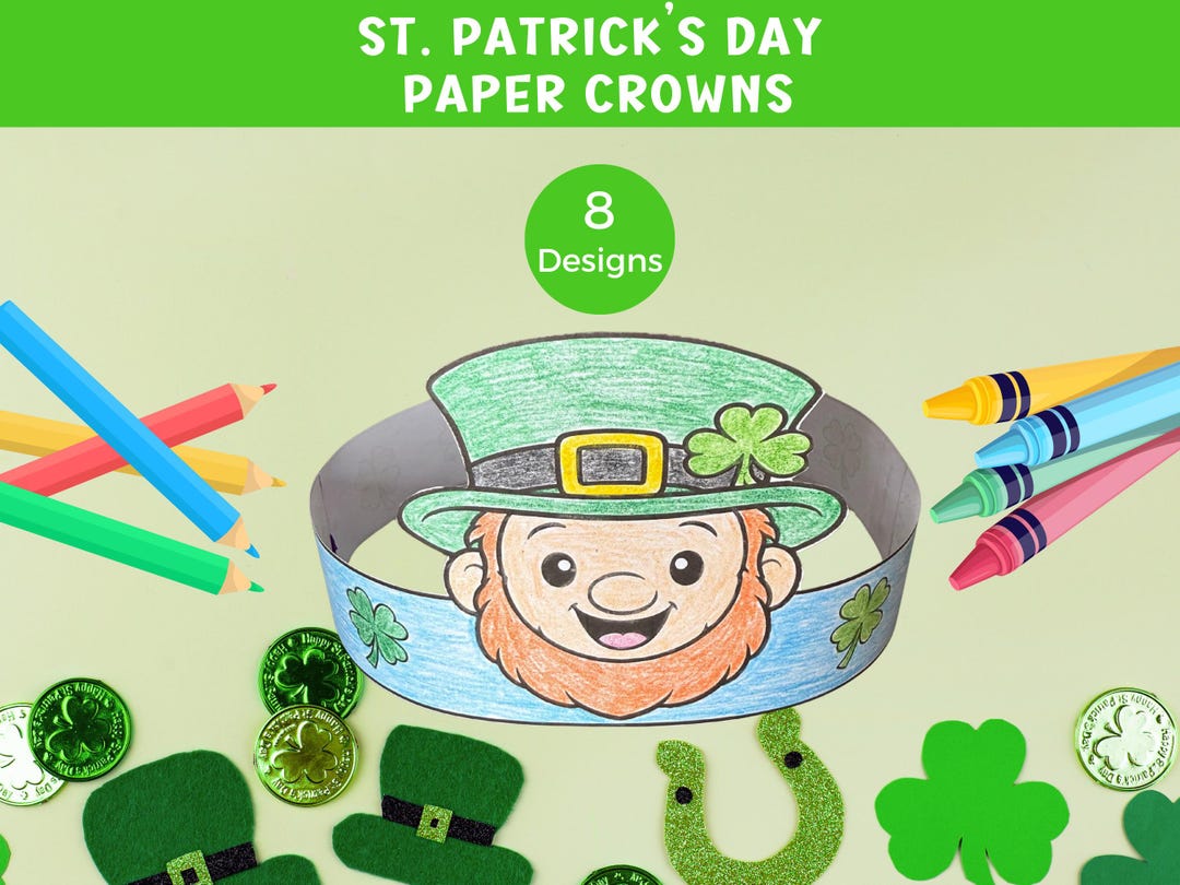 St Patricks Day Paper Crown, Leprechaun Headband Craft, St Patrick Hat ...