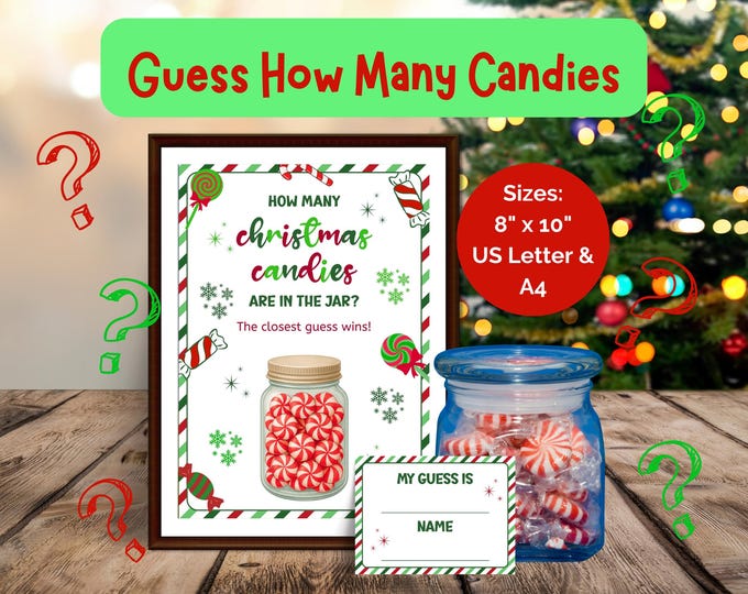 Candy Guessing Game Printable, Guess How Many Candies Sign & Cards ...