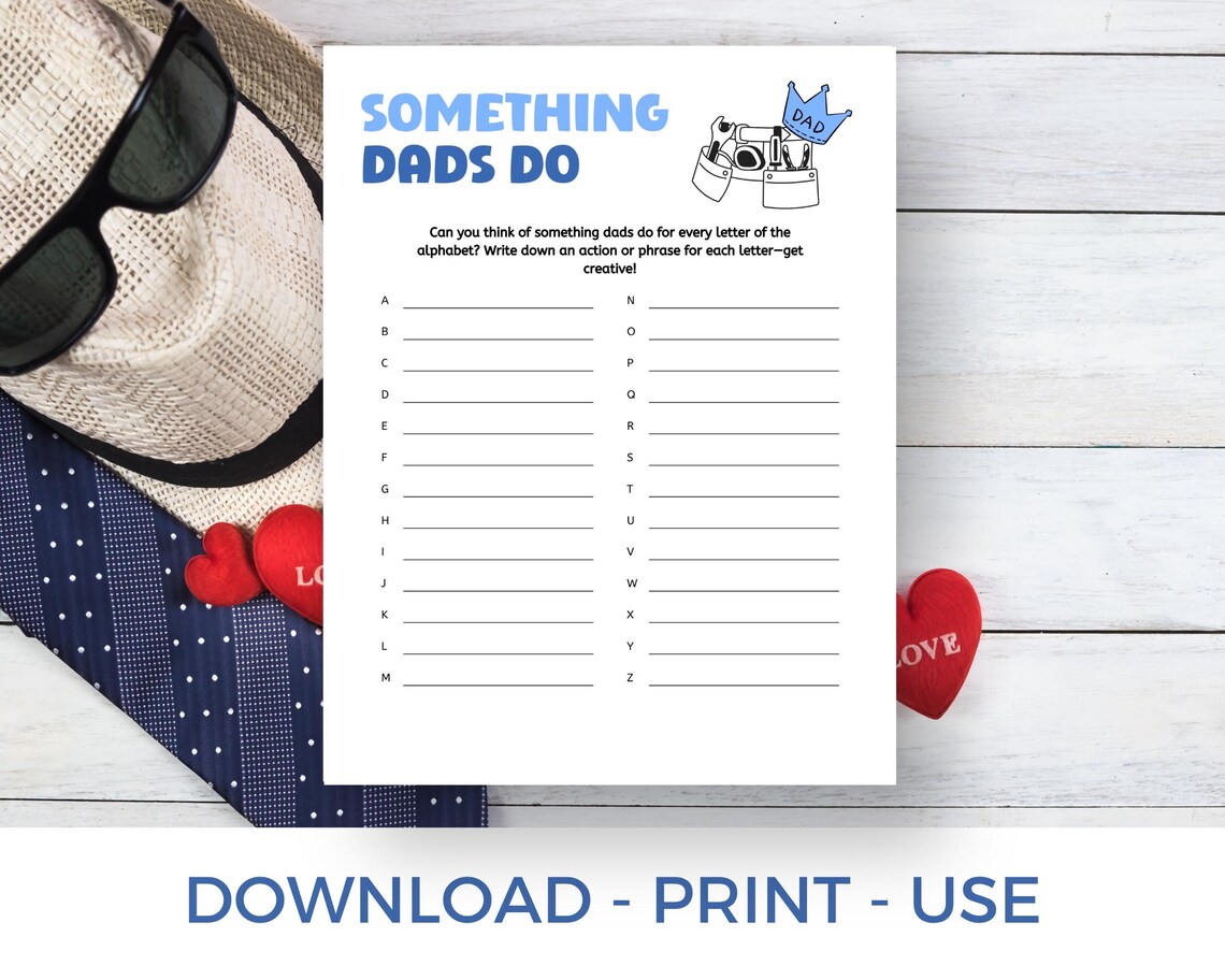 Fathers Day A to Z Game Printable, Fathers Day Party Game, Fun Alphabet ...