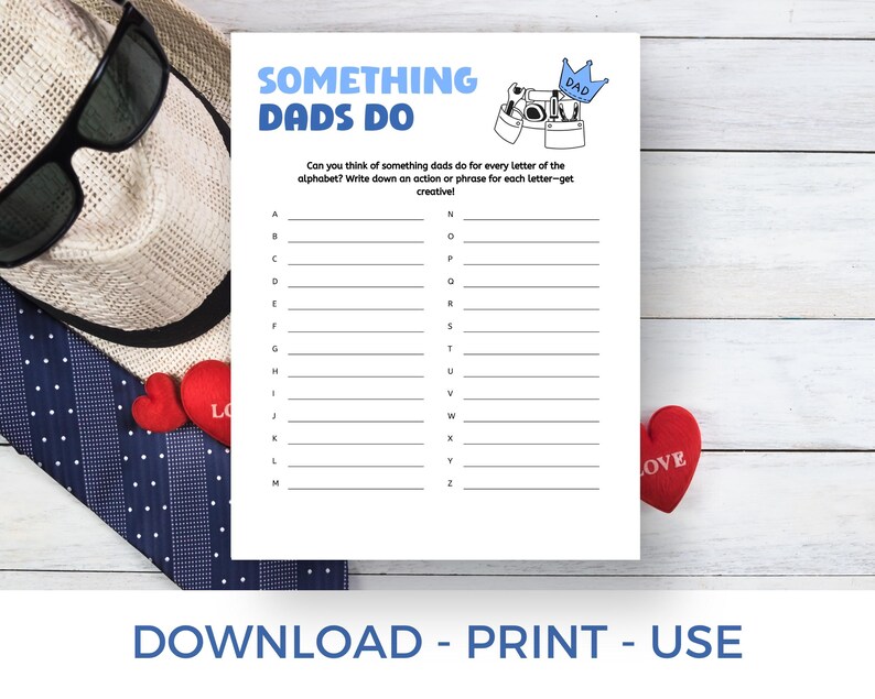 Fathers Day A to Z Game Printable, Fathers Day Party Game, Fun Alphabet ...