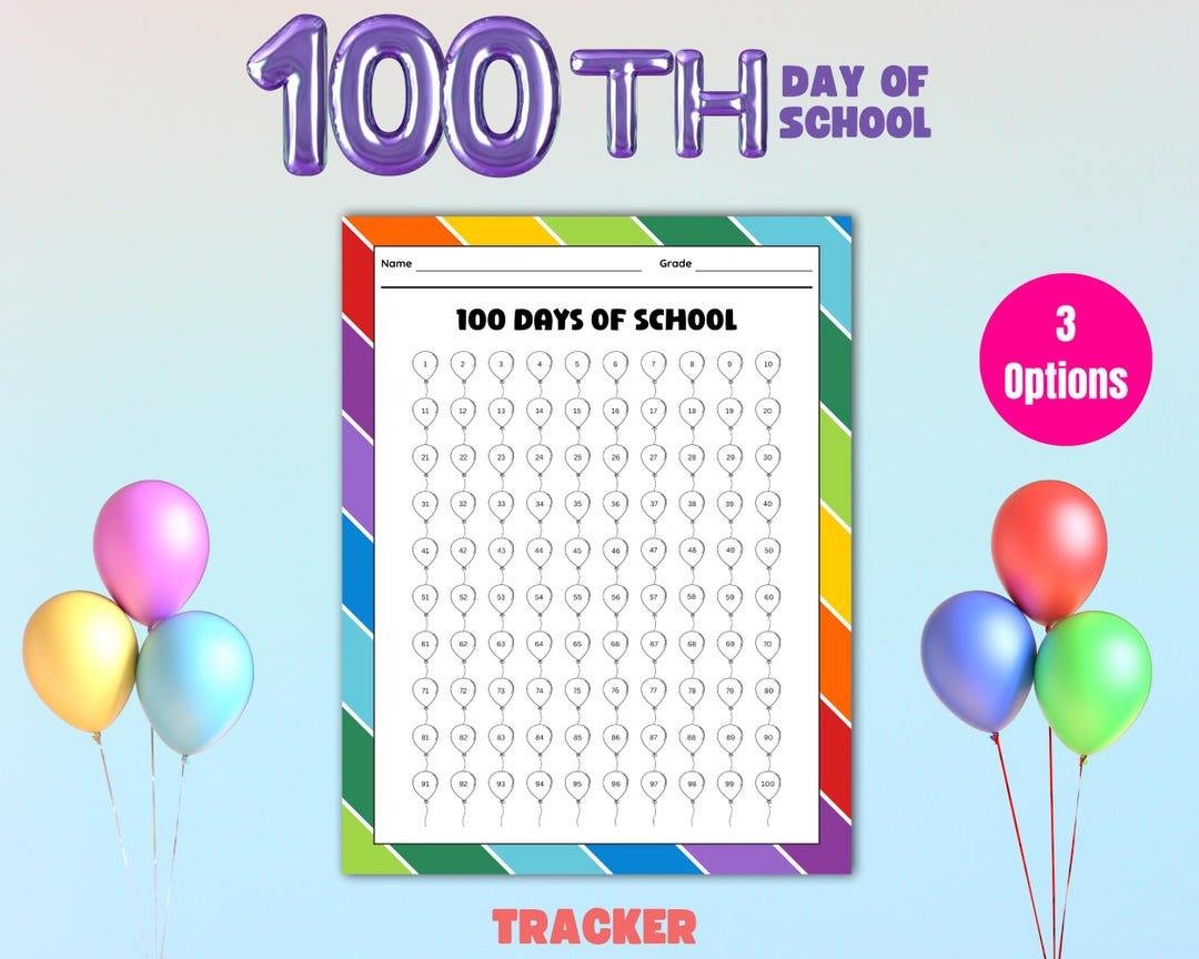 100 Day of School Tracker, School Countdown Tracker, 100th Day of ...