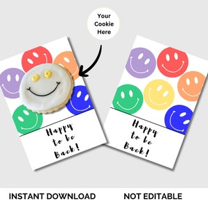 Happy to Be Back Smiley Face Cookie Card Tag Topper, Smiley Emoji Face ...