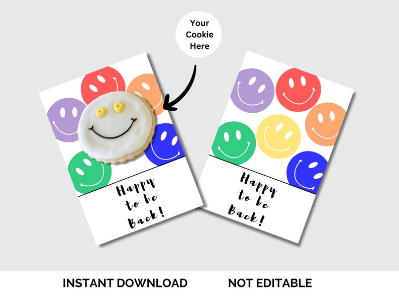 Happy to Be Back Smiley Face Cookie Card Tag Topper, Smiley Emoji Face ...