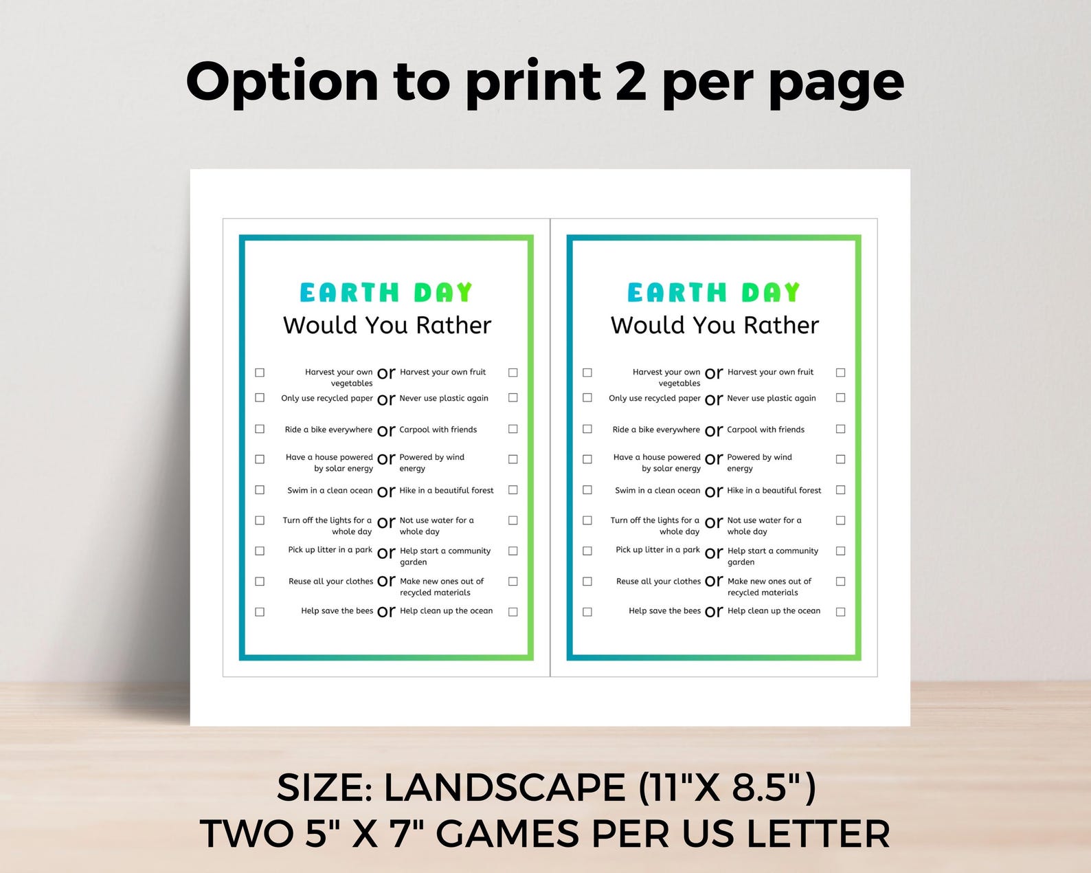 Earth Day Would You Rather Game, Earth Day This or That Printable ...