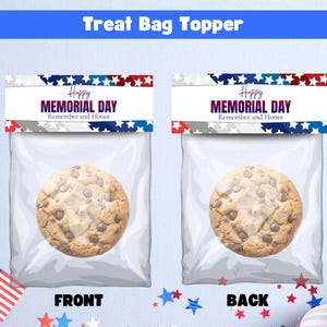 Memorial Day Treat Bag Topper, Patriotic Party Gift Bag Tag, Military ...
