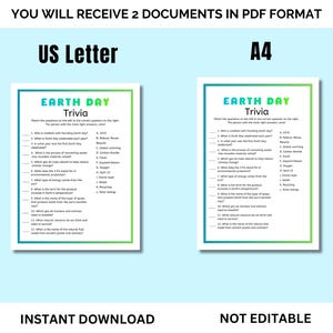 Earth Day Trivia Game Printable, Earth Day Quiz for Kid, Educational ...