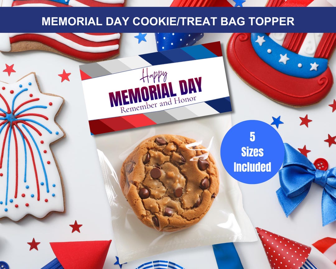 Memorial Day Treat Bag Topper, Patriotic Favor Gift Bag Tag, Military ...