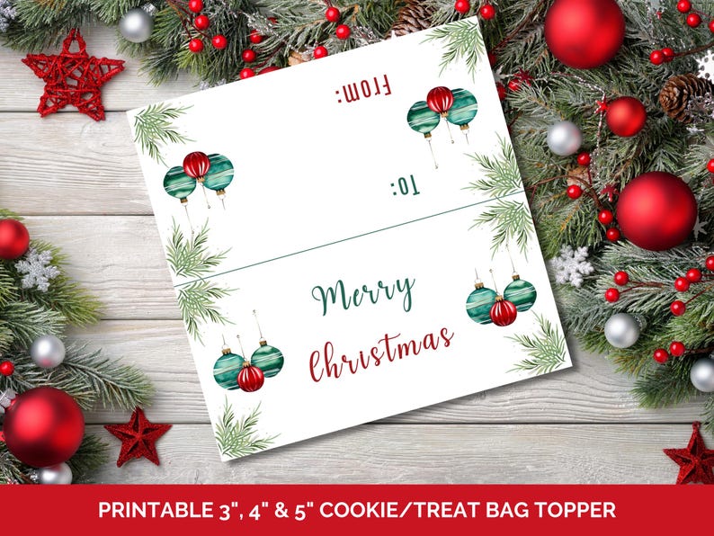 Merry Christmas Treat Bag Topper, Winter Christmas Goodie Bag Topper ...