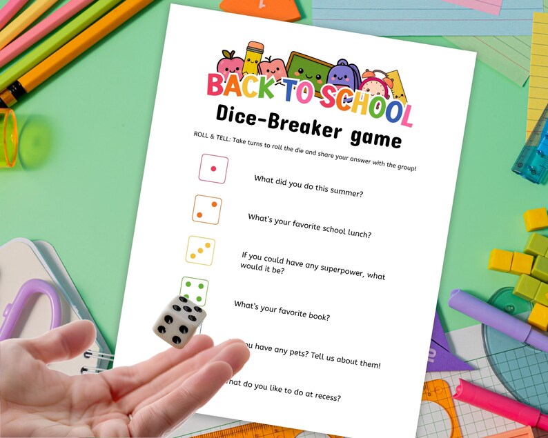 Dice Icebreaker Back to School Printable, Roll and Share Game for ...