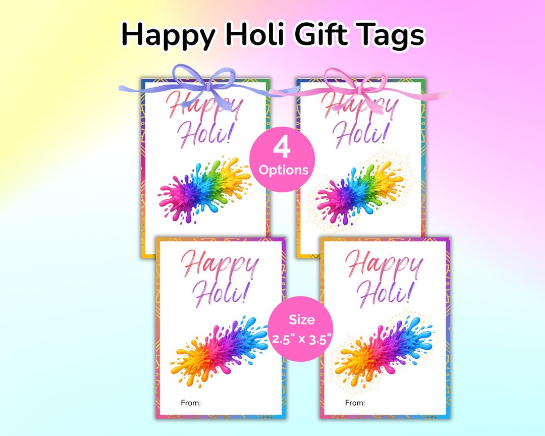 Happy Holi Gift Tags Printable, Holi Festival Sticker, Festival of ...