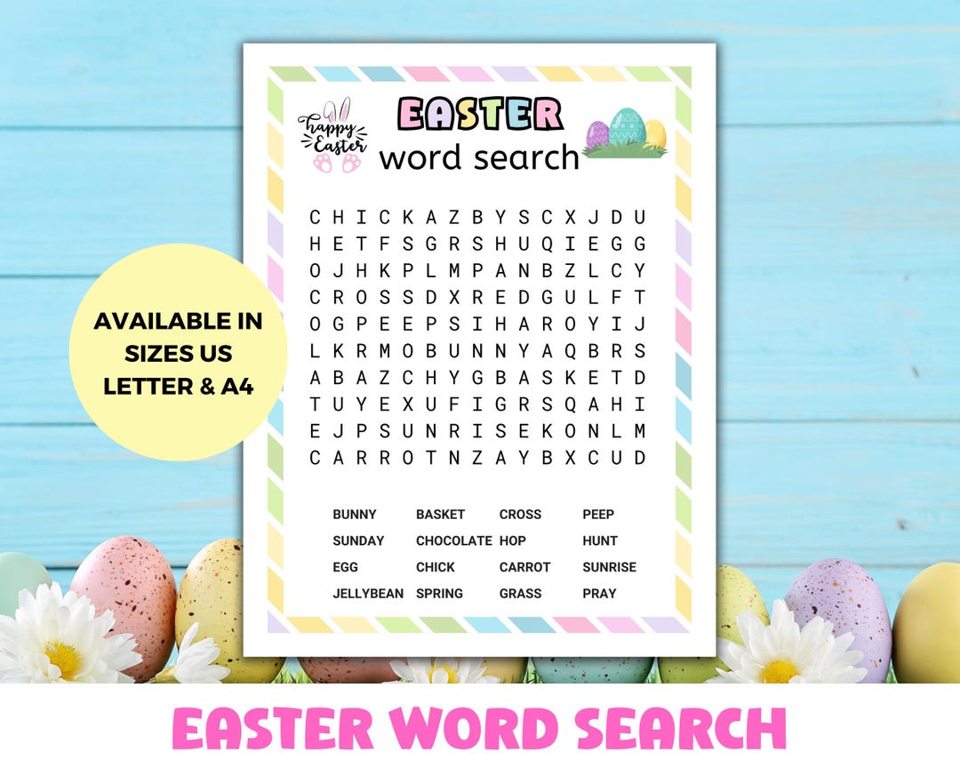 Easter Word Search Printable for Kids, Easter Word Search Party Game ...
