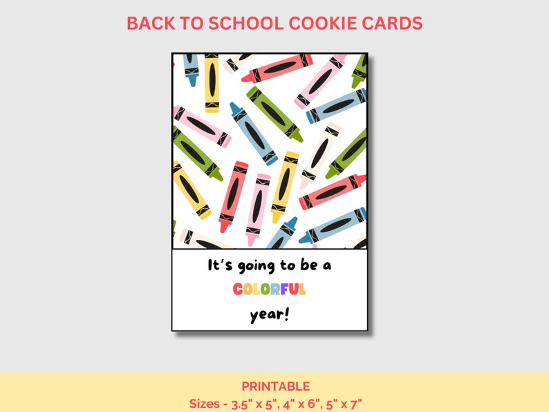 Colorful Crayon Cookie Card, Bright Back to School, Rainbow Crayon Tag ...