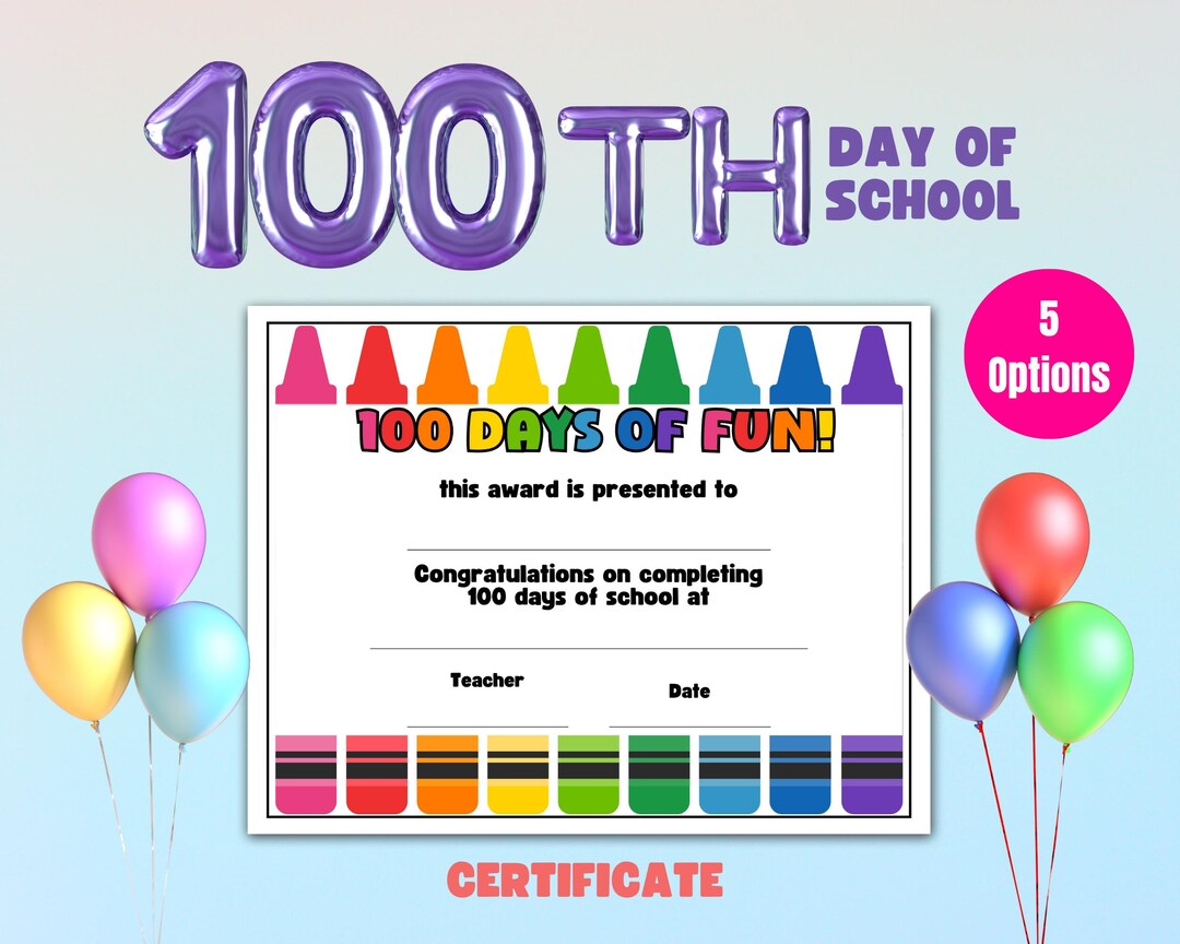 100th Day of School Certificate, Happy 100 Day Student Certificate ...