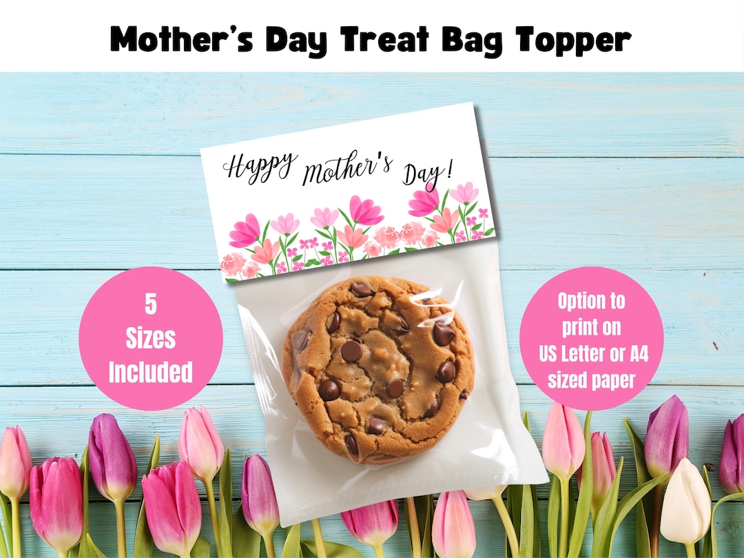 Mothers Day Treat Bag Topper, Happy Mothers Day Goodie Tag, Pink Floral ...