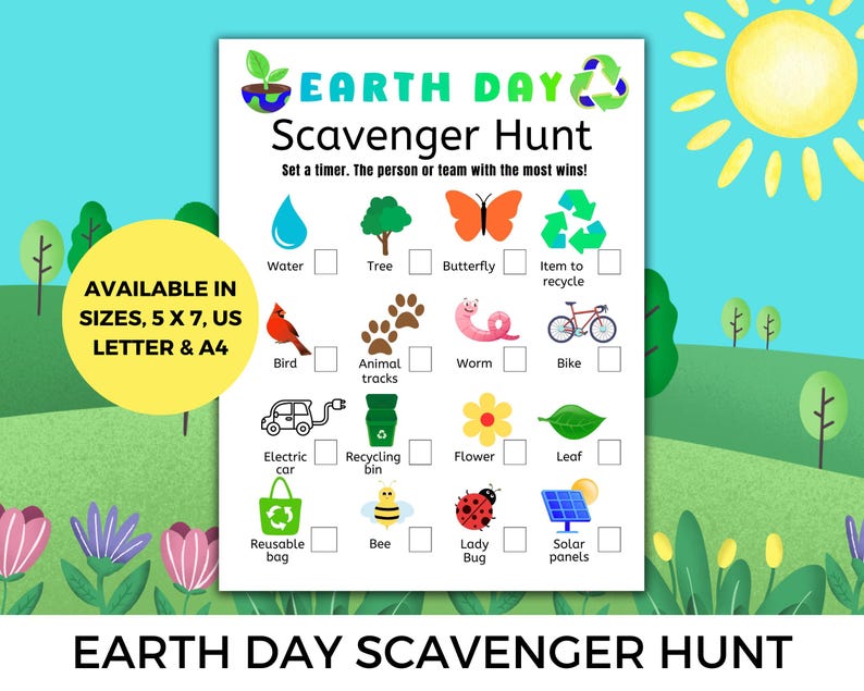 Earth Day Scavenger Hunt Printable Game, Earth Day Kids Activity Sheet ...