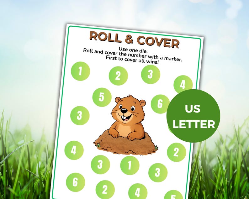 Roll and Cover Groundhog Day, Printable Math Game, Number Recognition ...