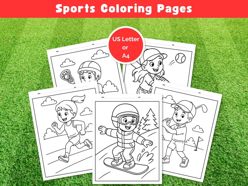 Kids Sports Coloring Page, A4 Boy Girl Coloring Printable, Doodle ...