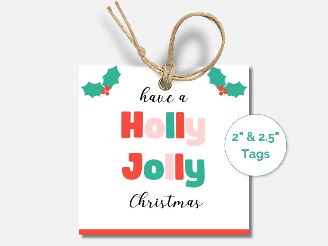 Holly Jolly Christmas Gift Tag, Cookie Candy Treat Bag Tag Topper ...
