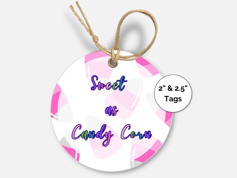 Pink Round Sweet as Candy Corn Cookie Gift Treat Bag Tag Topper Card ...
