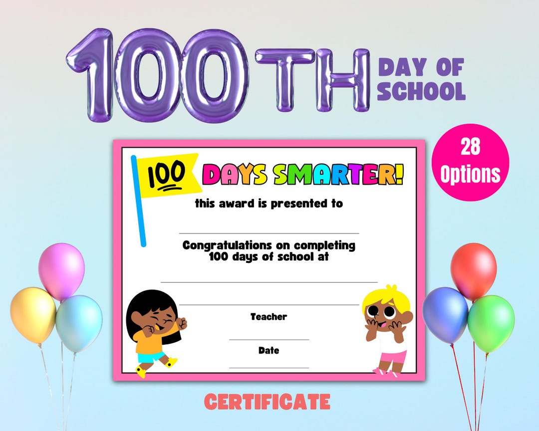 100th Day of School Certificate, Happy 100 Day Student Certificate ...