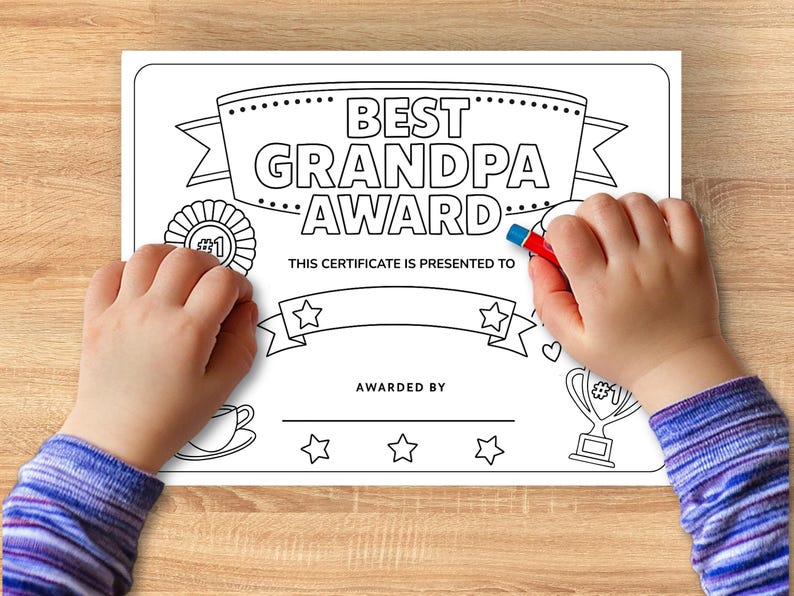 Best Grandpa Award Certificate Printable, Grandparents Day Coloring ...